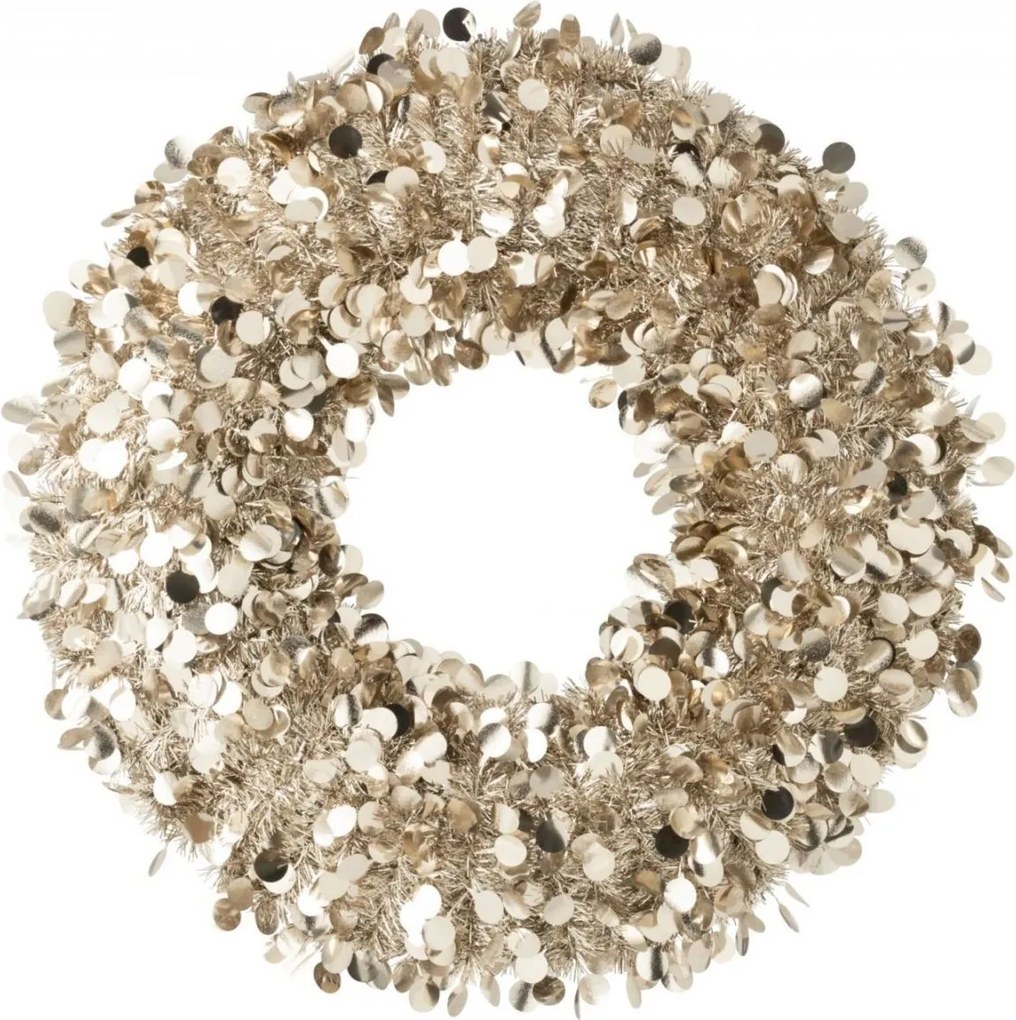 Champagne veliký lesklý vánoční věnec Sparkling XL – 75*75*7 cm