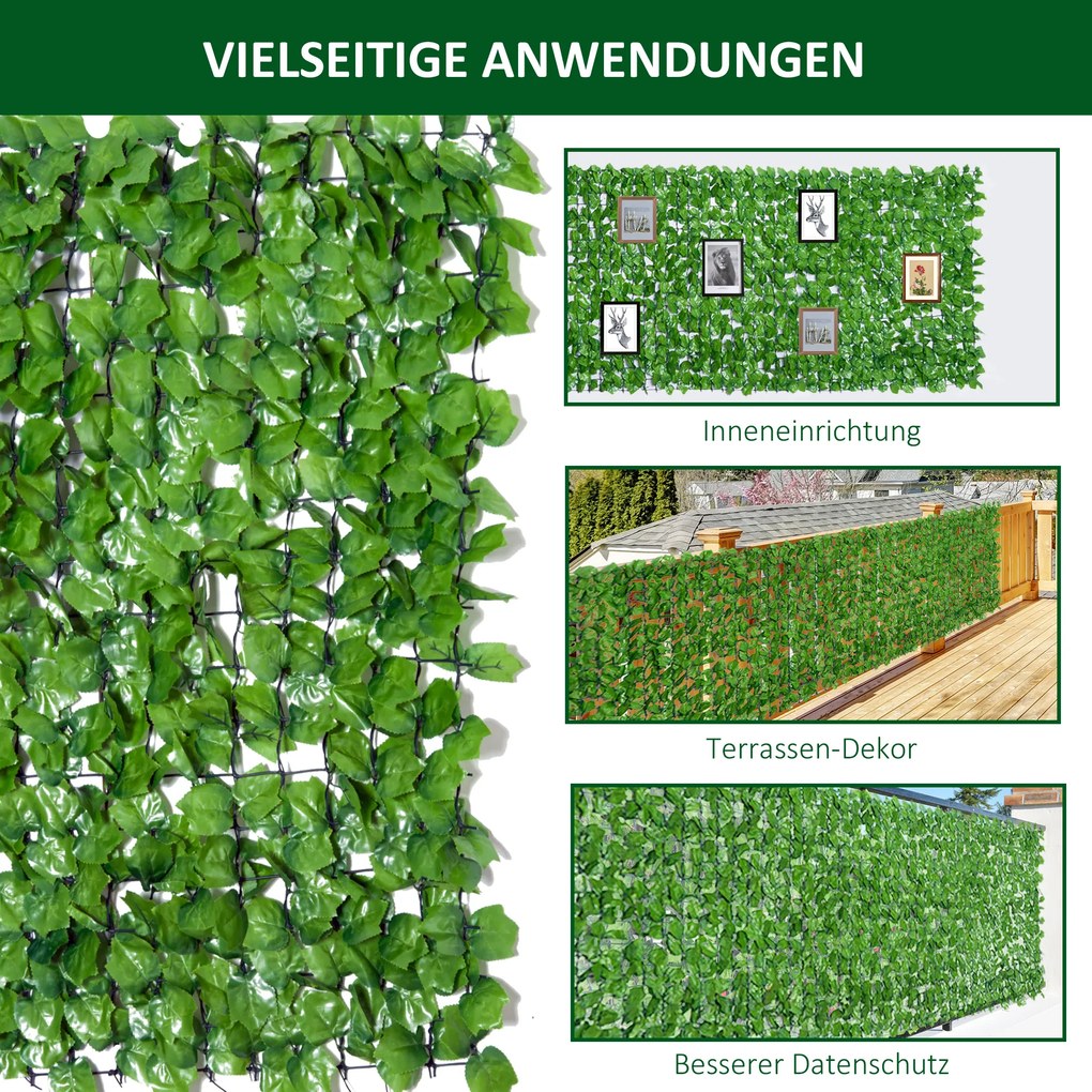 Outsunny živý plot Umělý živý plot 300x100 cm, světle zelený, ideální pro výzdobu balkonů a stěn, odolný proti UV záření a snadná údržba