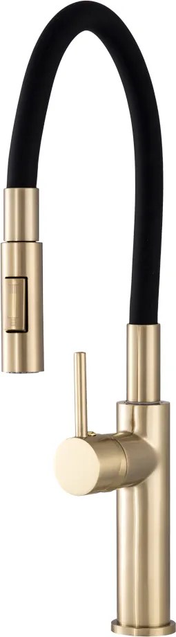 Gamma Full New, vysoká kuchyňská baterie s elastickým ramenem a sprškou, černá-zlatá matná, GMA-BFLN-BGD
