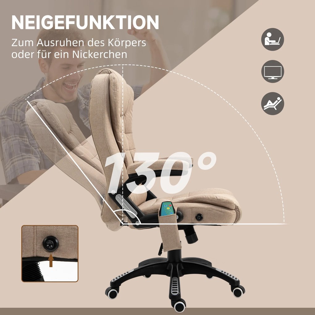 Kancelářská židle Vinsetto s vibrační masáží, ergonomická kancelářská židle s vyhříváním a funkcí polohování, výškově nastavitelná manažerská židle s…