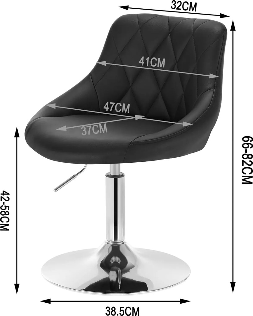 WOLTU Otočné výškově nastavitelné barové stoličky s opěrkou, z ekokůže – sada 1 ks, černé