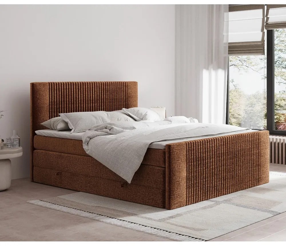 Oranžová boxspring postel s úložným prostorem 160x200 cm Bergamo – Maison de Rêve