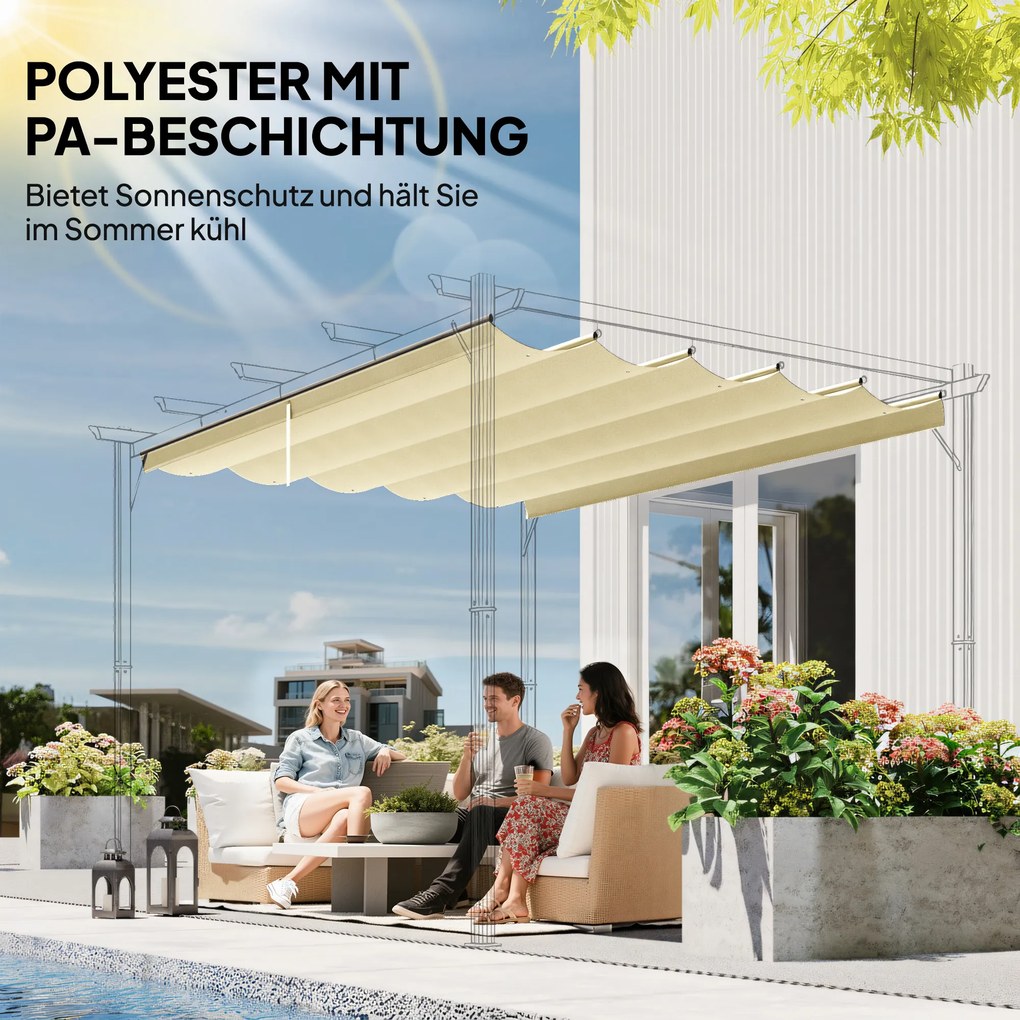 Náhradní střecha pro pergolu 3 x 3 m, zatahovací, s otvory pro odvod dešťové vody, odolná proti povětrnostním vlivům, polyester, 250 x 255 cm krémově…