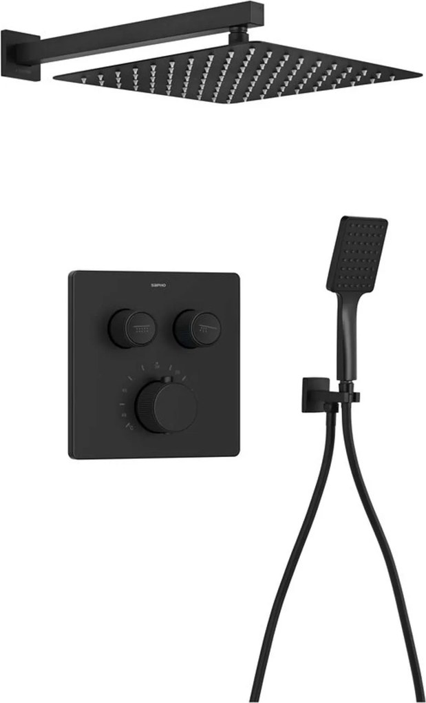 Sapho Smart Select - Sprchový set s termostatem pod omítku, s tělesem, 30x30 cm, matná černá RP042B-01