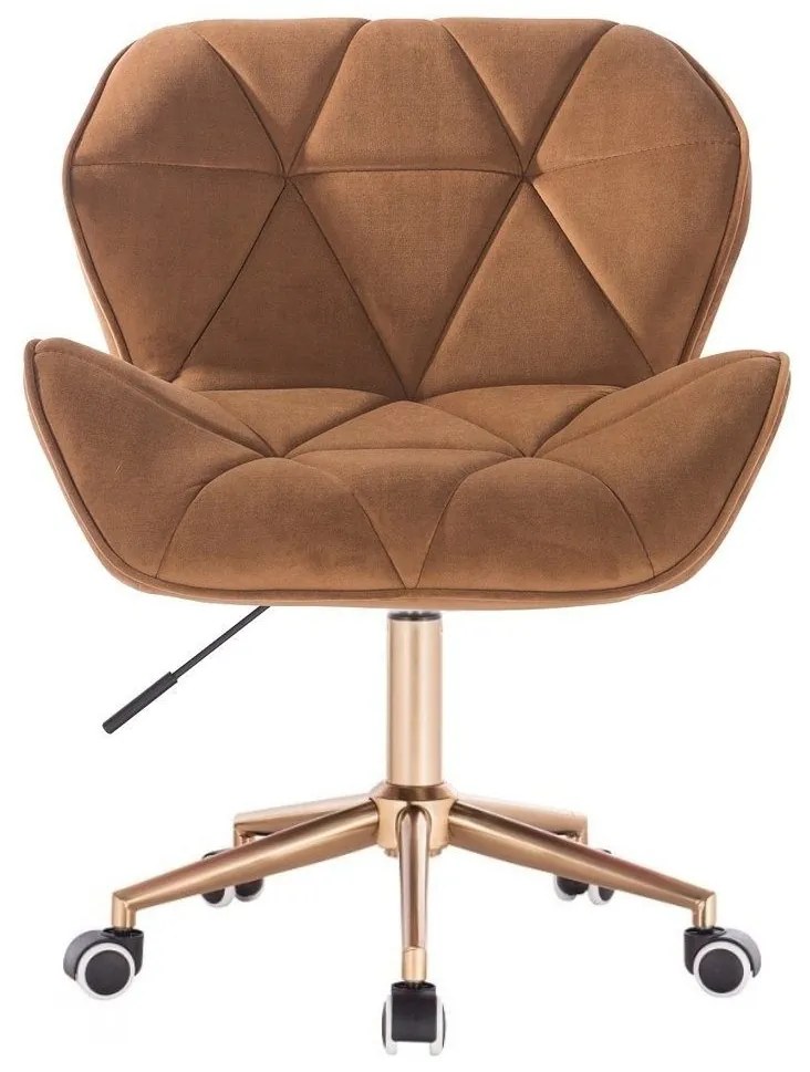 LuxuryForm DESIGN Otočná židle MILANO VELUR na zlaté podstavě s kolečky - medová
