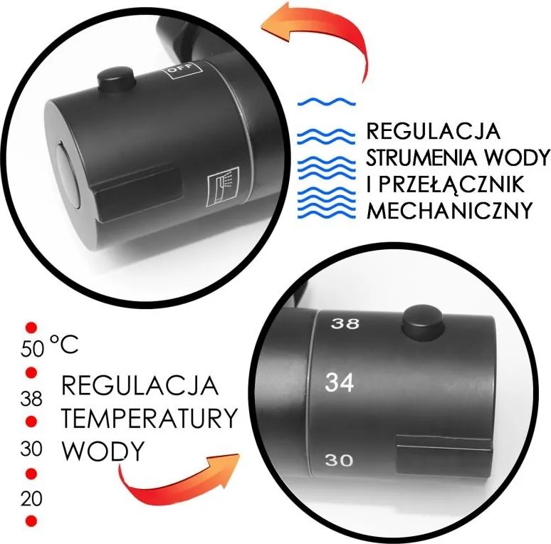 Erga Erga, termostatická sprchová baterie s horním 3/4" připojením sprchového sloupu, černá matná, ERG-YKA-BW.FL-THERM-BLK