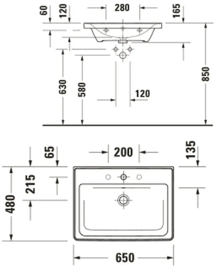 Duravit D-Neo - Umyvadlo do nábytku 650 x 480 mm bez otvoru pro armaturu, bílá 2367650060