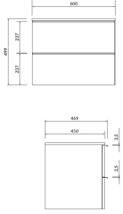 Cersanit - VIRGO závěsná skříňka pod umyvadlo s deskou 60cm, bílá-černá, S522-019