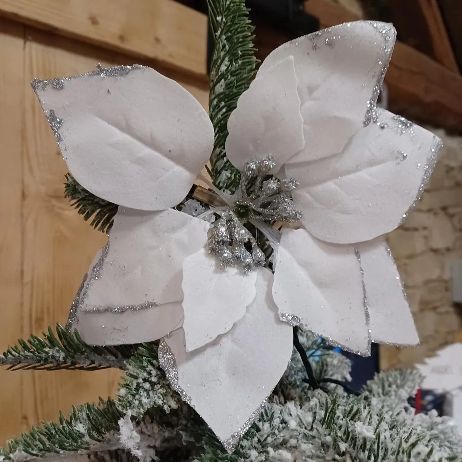 Dekorace umělý květ, 23 cm, látka, bílý