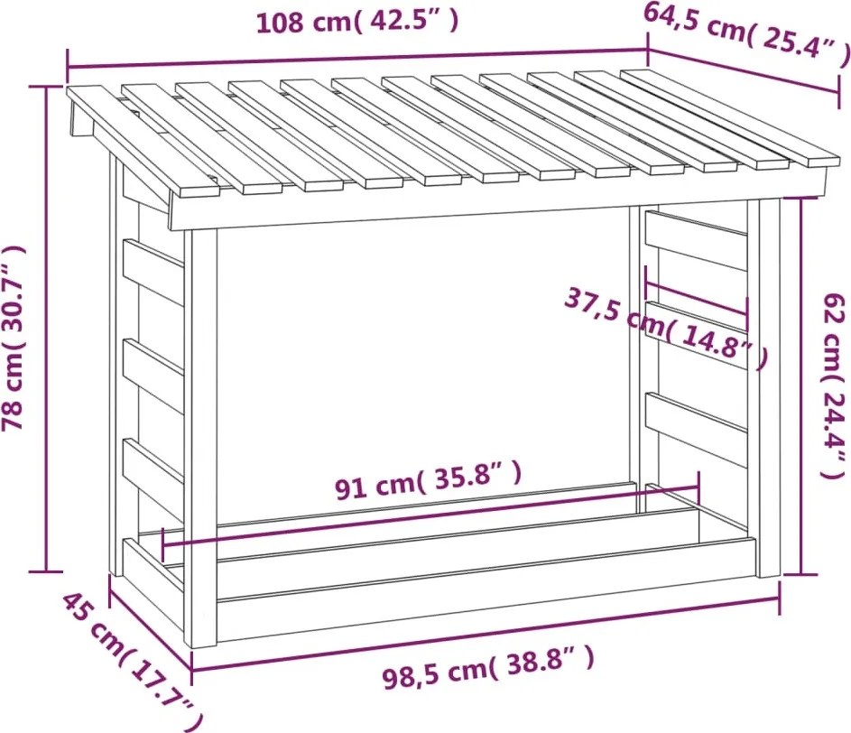 vidaXL Stojan na dřevo 108x64,5x78 cm masivní borovice [822445] Barva: Přírodní