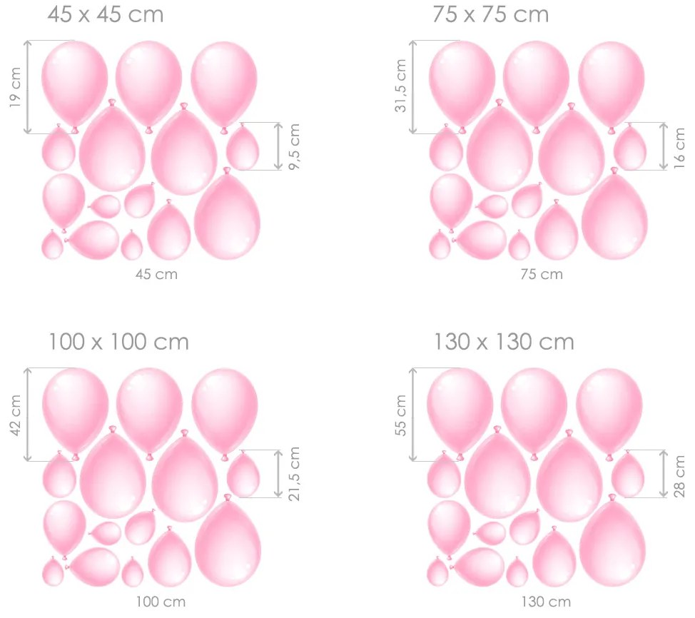 Růžové nafukovací balónky samolepky na zeď arch 45 x 45 cm