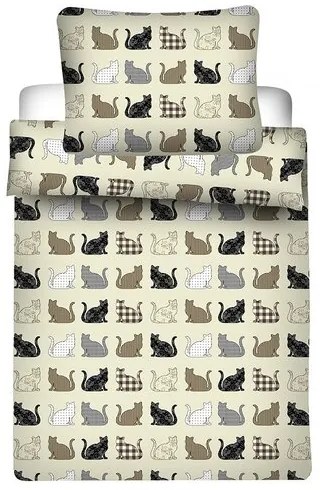 Jerry Fabrics Krepové povlečení Kočky, 140 x 200 cm, 70 x 90 cm