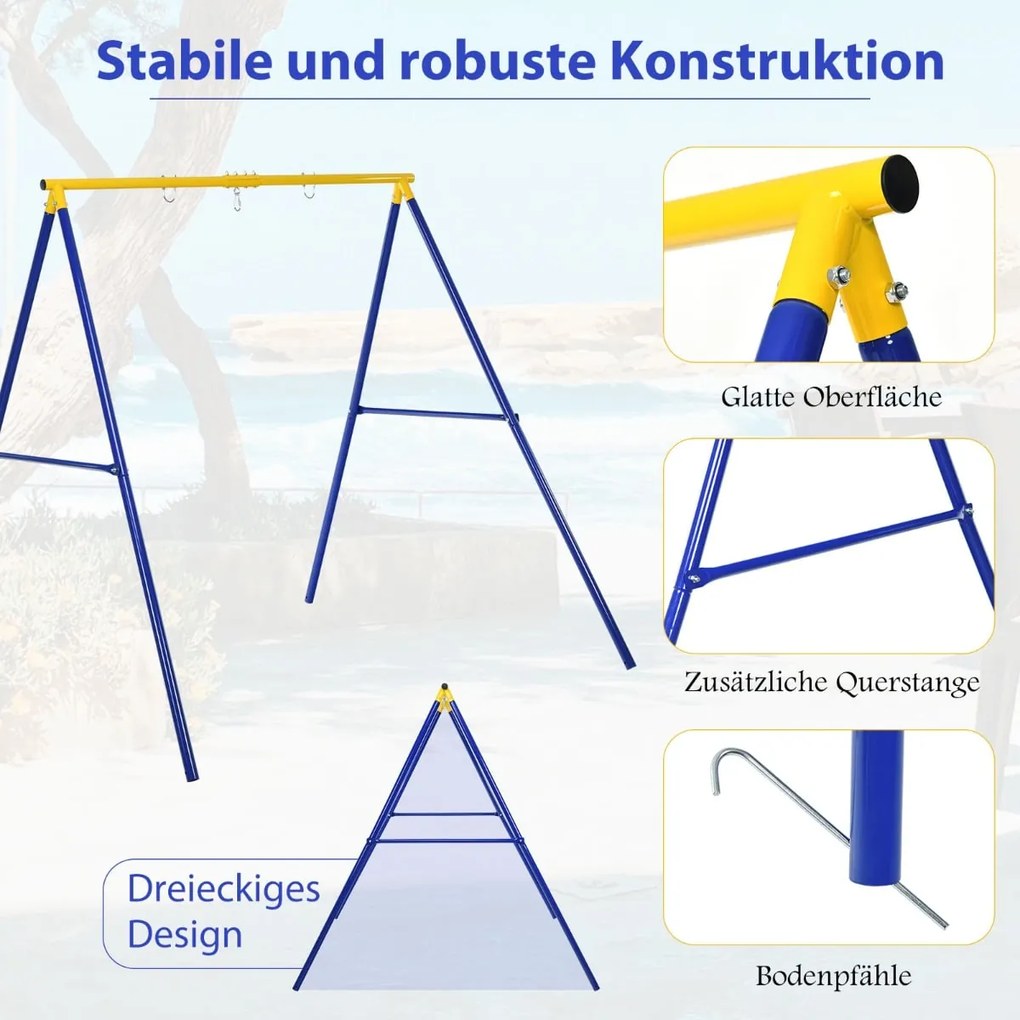 Costway Robustní kovová houpačka Rám zahradní houpačka A-frame modrá +