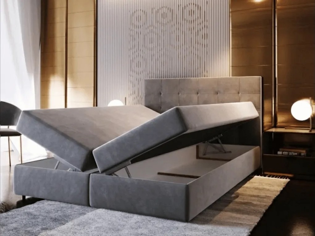 Čalouněná postel boxspring GLORIEN VELVET 140x200 cm šedá Matrace: Matrace Bonell pružinová