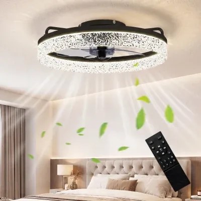 HOMCOM stropní ventilátor se světlem, stmívatelný LED stropní ventilátor s dálkovým ovládáním pro ložnici a obývací pokoj, černý