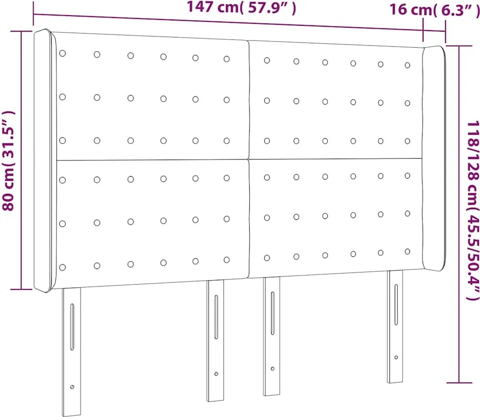Čelo postele s LED tmavě šedé 147 x 16 x 118/128 cm textil 3124481