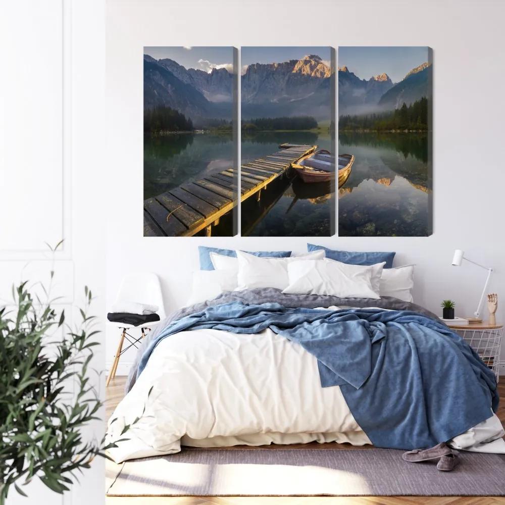 Vícedílný obraz Dřevěný Most Přes Horské Jezero 3D Nedostatek Nedostatek Plátno Canvas 180x120