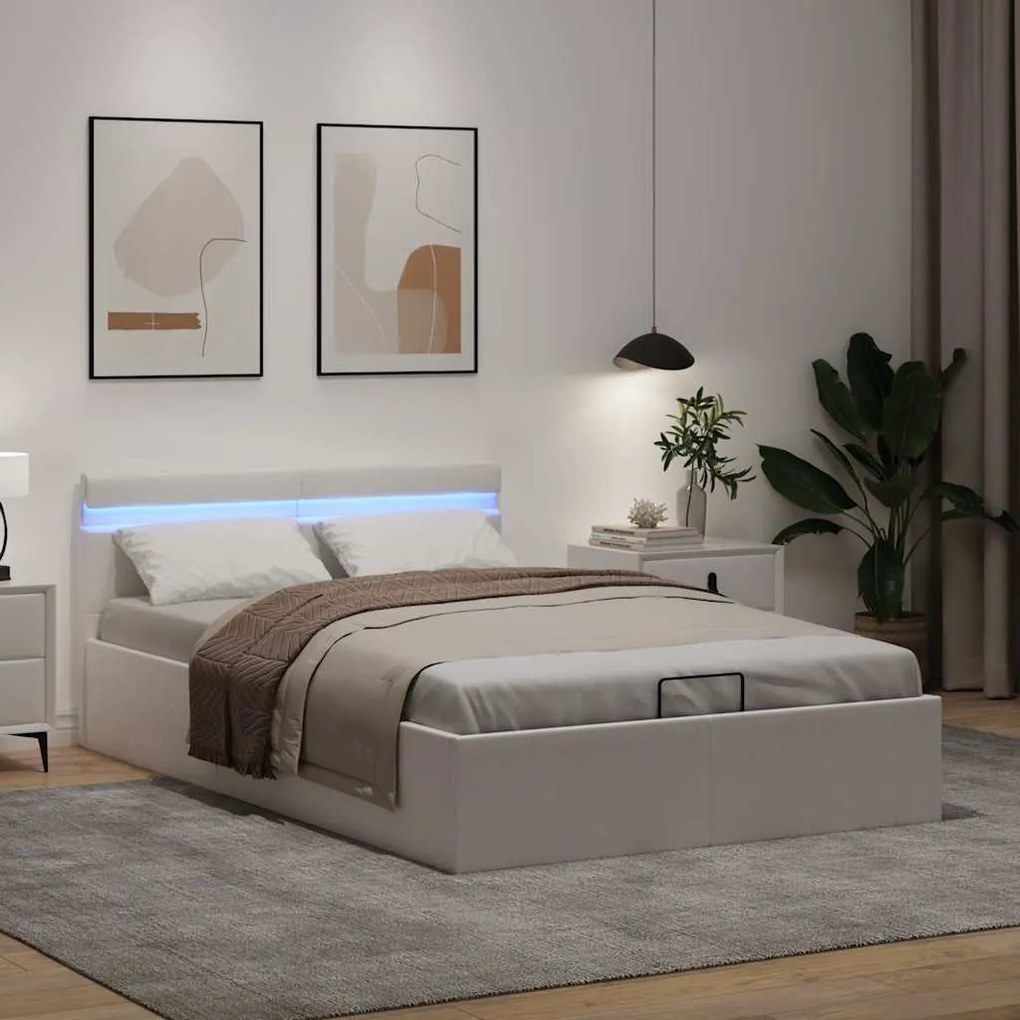 Rám postele LED s úložným prostorem bílý umělá kůže 140x200 cm 285549