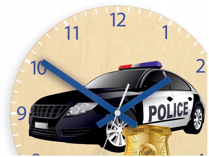 M.Clock Dětské nástěnné hodiny policejní vůz 30x30cm hnědé