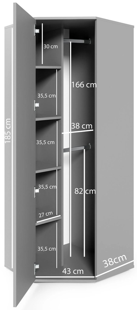 Eka Rohová skříň se zrcadlem Trinity 43 cm Barva dřeva: Bílá