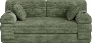 Aosom Dvojnásobně stlačená manšestrová pohovka, kovový rám, 2 držáky na nápoje a 4 boční kapsy, 168D x 80Š x 81V cm, zelená