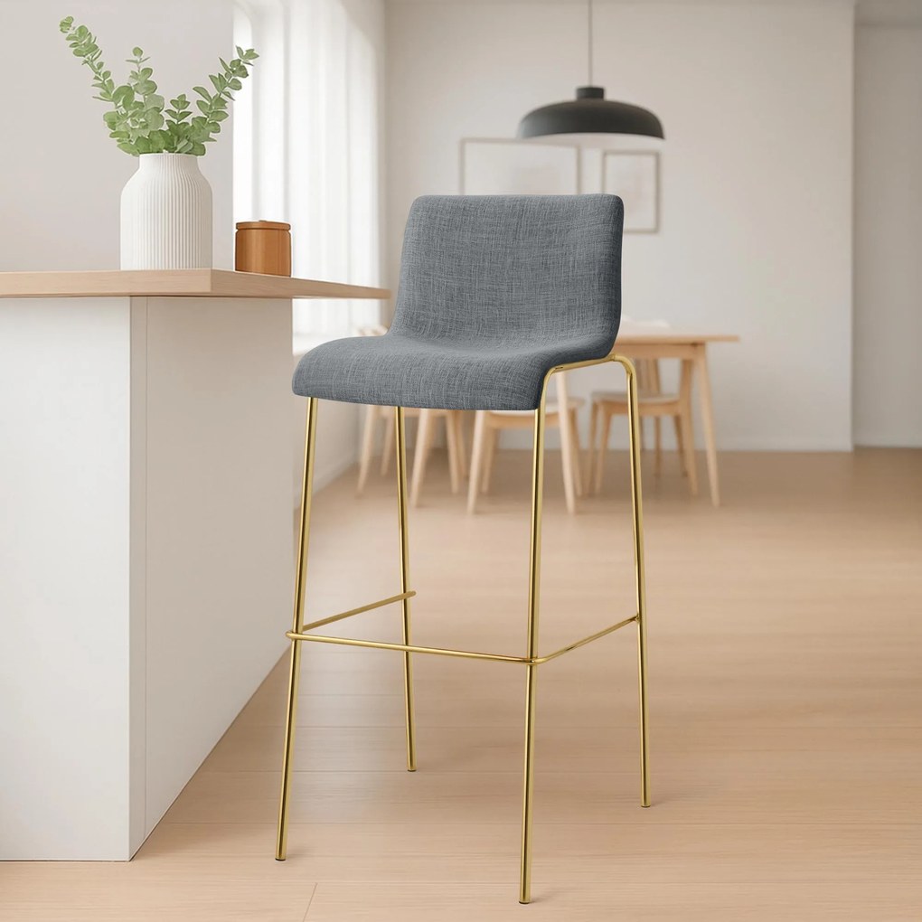 Sada 2 barových židlí Hoover látka čtyřnohá konstrukce Gold – světle šedá