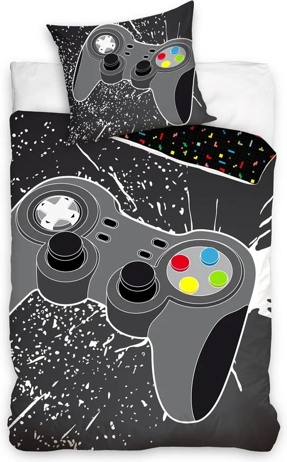 Tiptrade Dětské bavlněné povlečení Gamer Gamepad, 140 x 200 cm, 70 x 90 cm