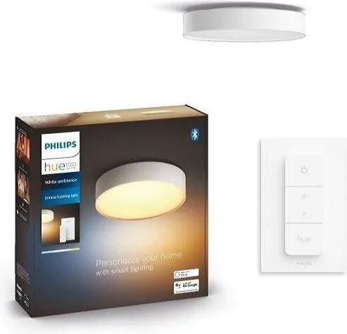 Philips HUE LED White Ambiance 41158/31/P6 Enrave S stropní svítidlo 9,6W 1220lm 2200-6500K 26,1cm bílé stmívatelné BlueTooth + HUE Switch