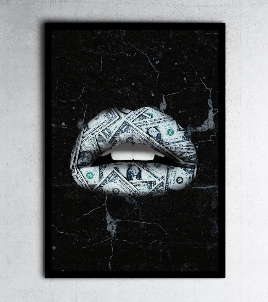Pixada Money Lips - motivační obraz Velikost: A3 - 29,7x42 cm, Volba rámu: s černým rámem