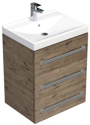 Koupelnová skříňka s umyvadlem SAT Cube Way 60x76,5x46 cm dub Wellington mat CUBE46603DWVER