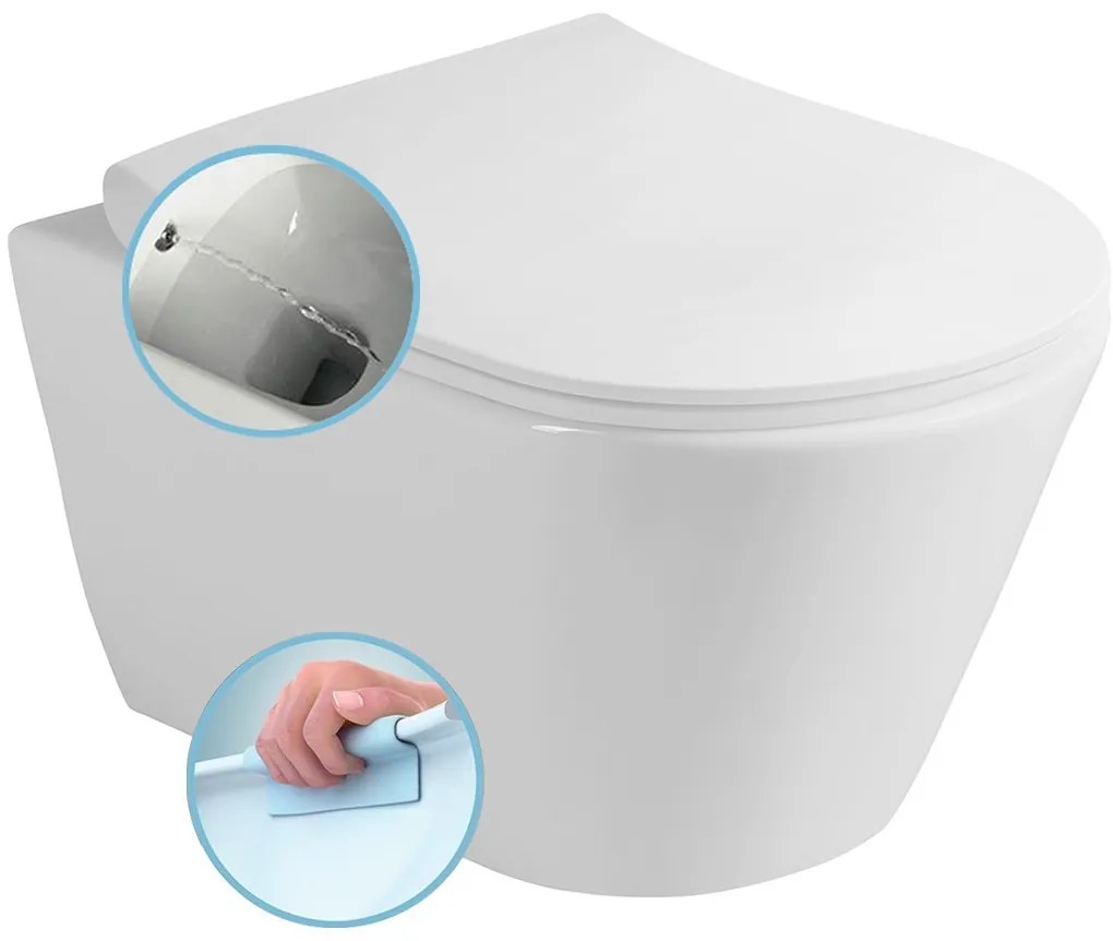 Sapho, AVVA závěsná WC mísa s bidet. sprškou, Rimless, 35,5x53 cm, bílá, 100312