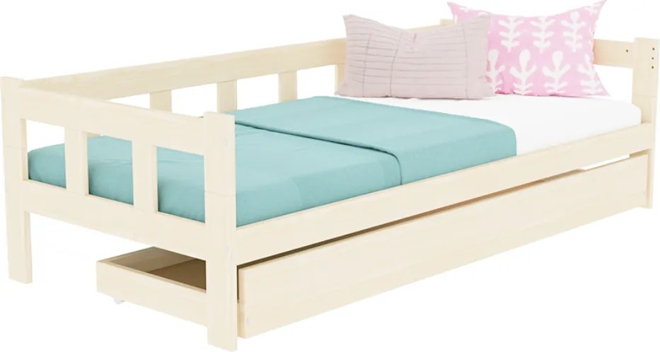 Benlemi Dřevěná jednolůžková postel FENCE 4v1 se zábranou a úložným šuplíkem Zvolte barvu: Petrolejová, Zvolte rozměr: 80x180 cm, Zvolte zábranu: S otevřeným vstupem