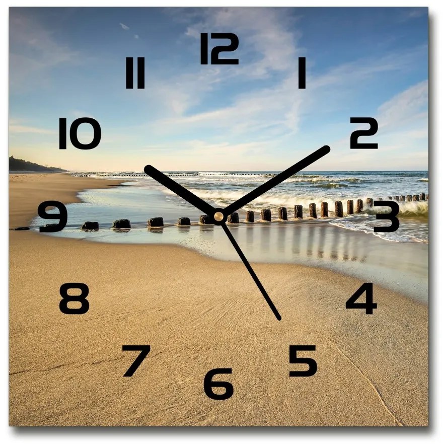 Wallmuralia Skleněné hodiny čtverec Pláž nad Baltem 30x30 cm