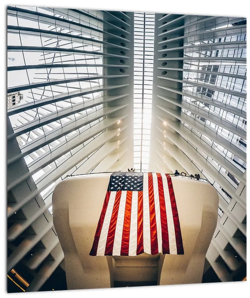 Obraz stavby s vlajkou USA (30x30 cm)