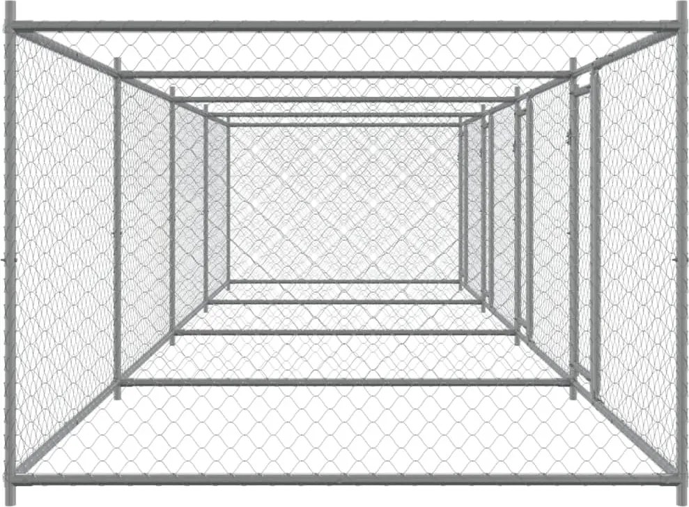 Klec pro psy s dvířky šedá 8 x 2 x 1,5 m pozinkovaná ocel 3209575