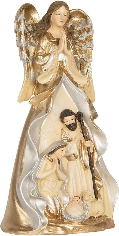 Zlatá antik dekorace anděl se svatou rodinou Angel - 16*13*31 cm