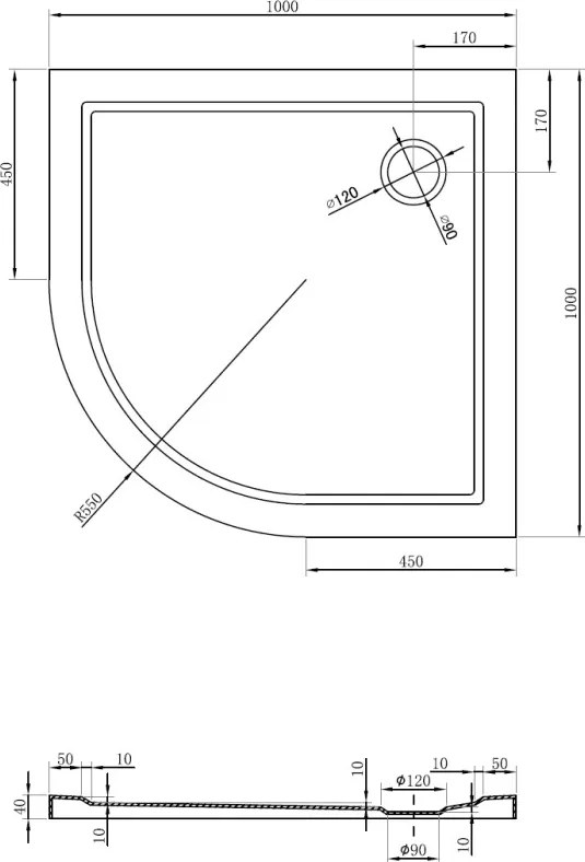 Mexen Flow půlkruhový sprchový kout slim 100 x 100 cm, černý mat - 46Q701010