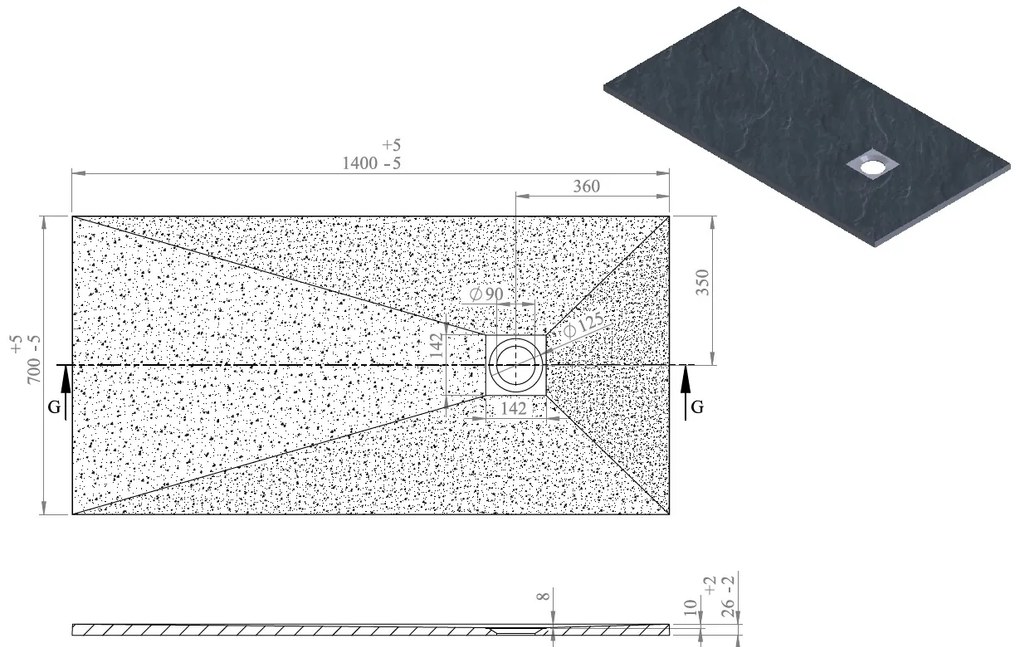 Vayer Kronos obdélníková sprchová vanička, litý mramor Rozměr vaničky: 100x70cm