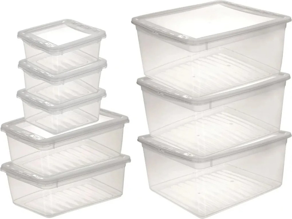 Keeeper Sada 8 úložných boxů s víkem (má 2 funkce) BEA Clearbox (3 x 1,7L, 2 x 5,5L, 3 x 18L)