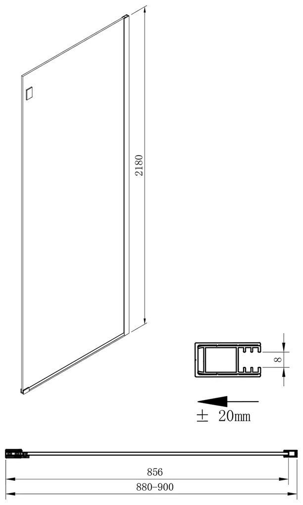 Gelco Volcano Black boční stěna 900 mm, GV3490