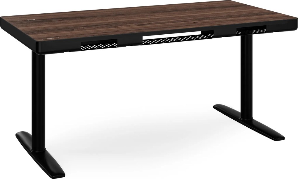Elektrický psací stůl sit-stand se zásuvkou a bezdrátovou nabíječkou Qi černý/ořech, 1400 mm: ELLIS