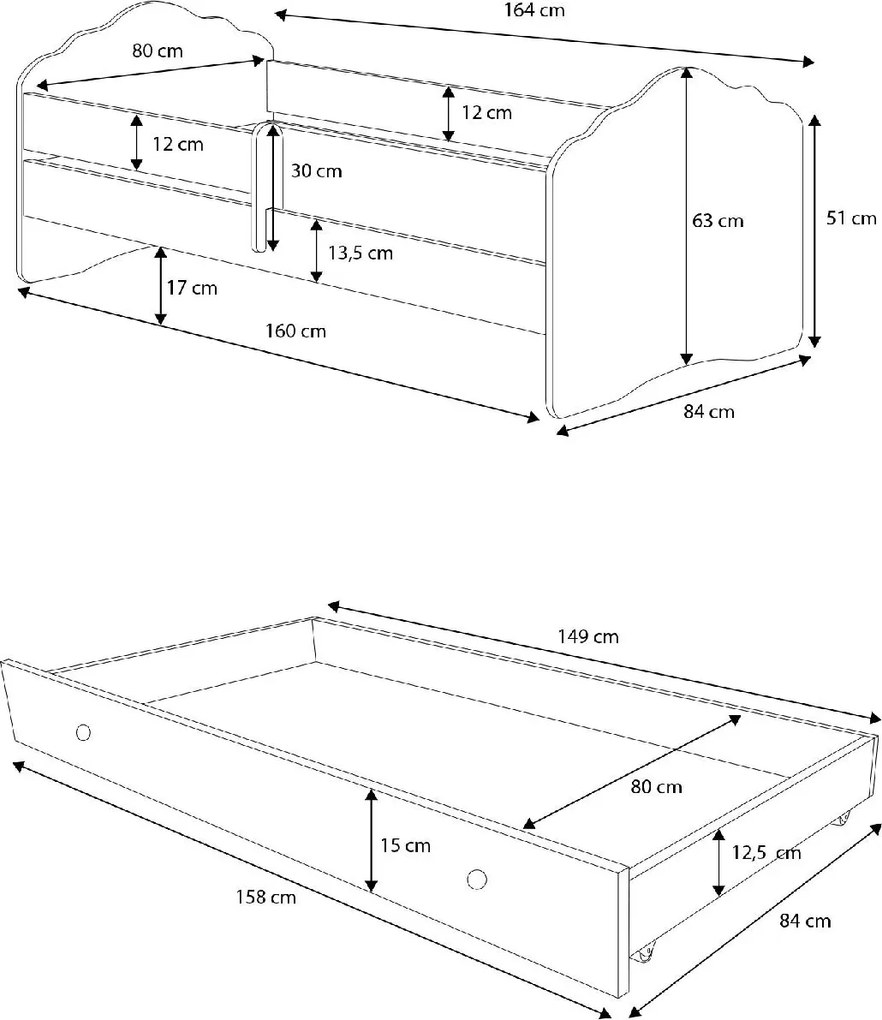 ADRK Furniture Dvojitá postel s bariérkou a matracemi CASIMO II LION 160x80