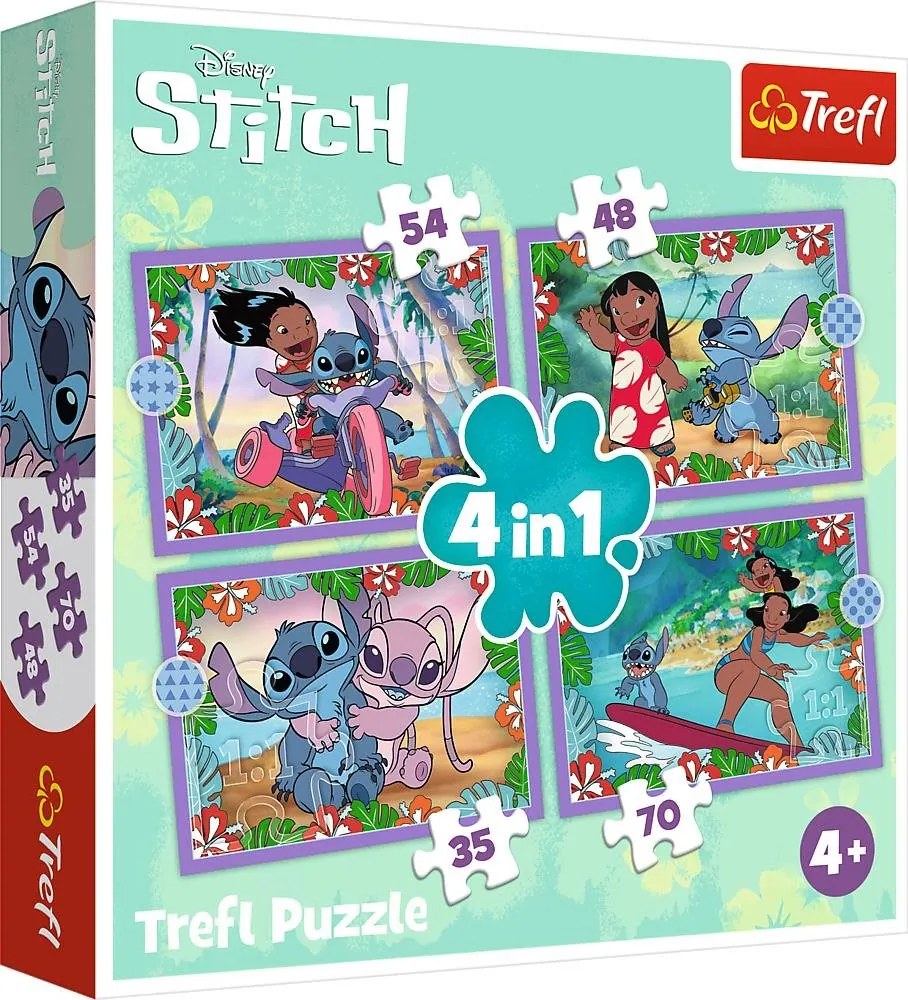 Puzzle trefl puzzle lilo&stitch: bláznivý den 4v1 (35, 48, 54, 70 dílků)