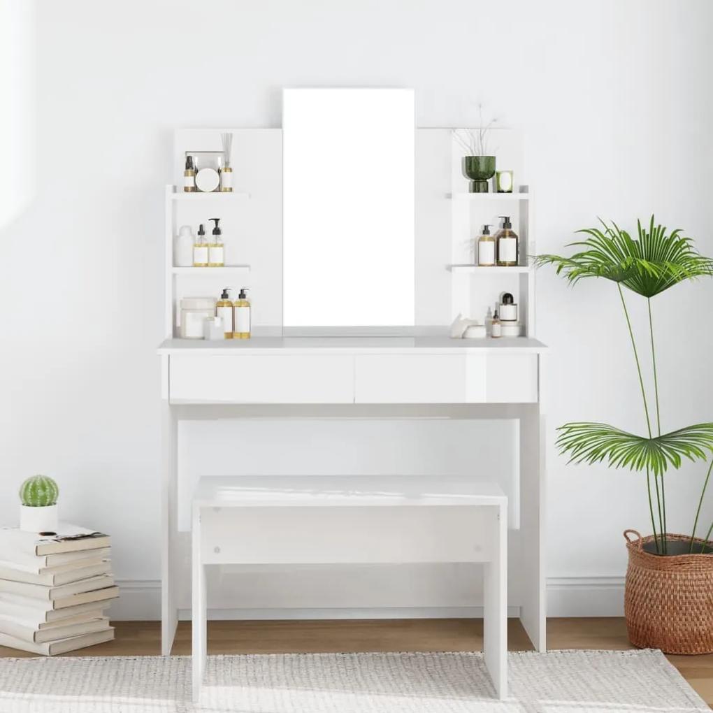 vidaXL Toaletní stolek se zrcadlem 96 x 40 x 142 cm [802832] Barva: bílá s vysokým leskem