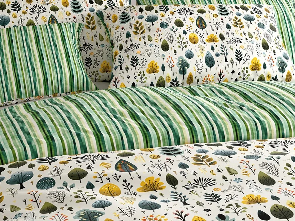 Sada povlečení z polybavlny TREEVELLA POLY zelené + povlak na polštář 50 x 70 cm ZDARMA