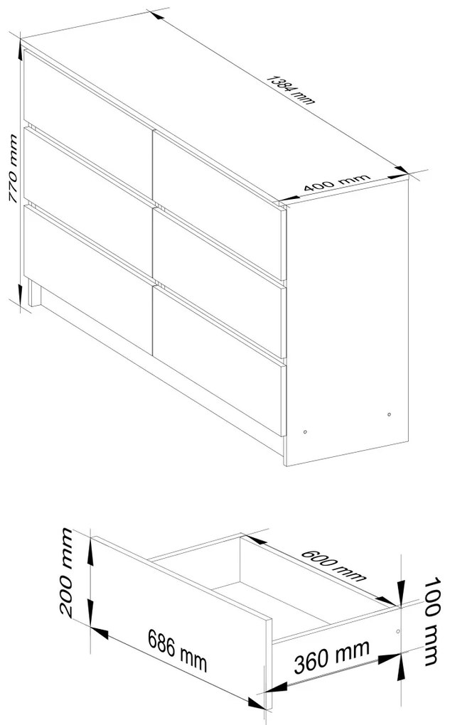 Komoda Rollo K 138,4 cm bílá/dub sonoma