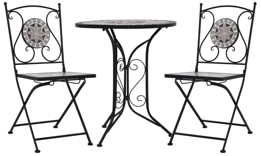 3dílný mozaikový bistro set keramický šedý 279690