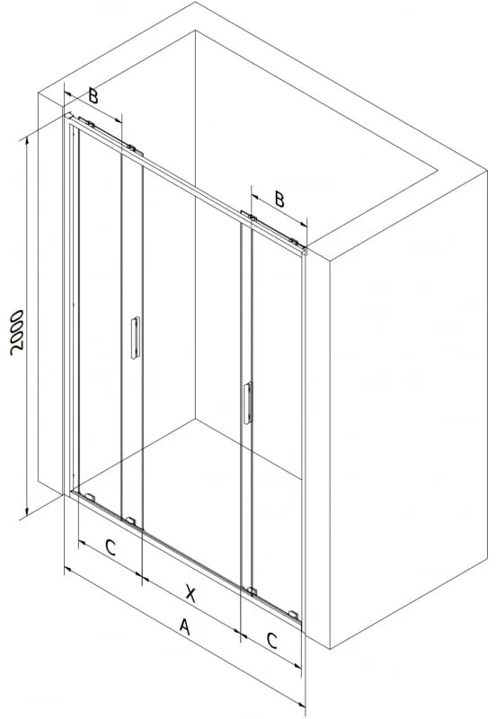 Mexen Exo, 2-křídlé posuvné 130x200 cm, 6mm čiré sklo, černý profil, 8152-130-000-70-00
