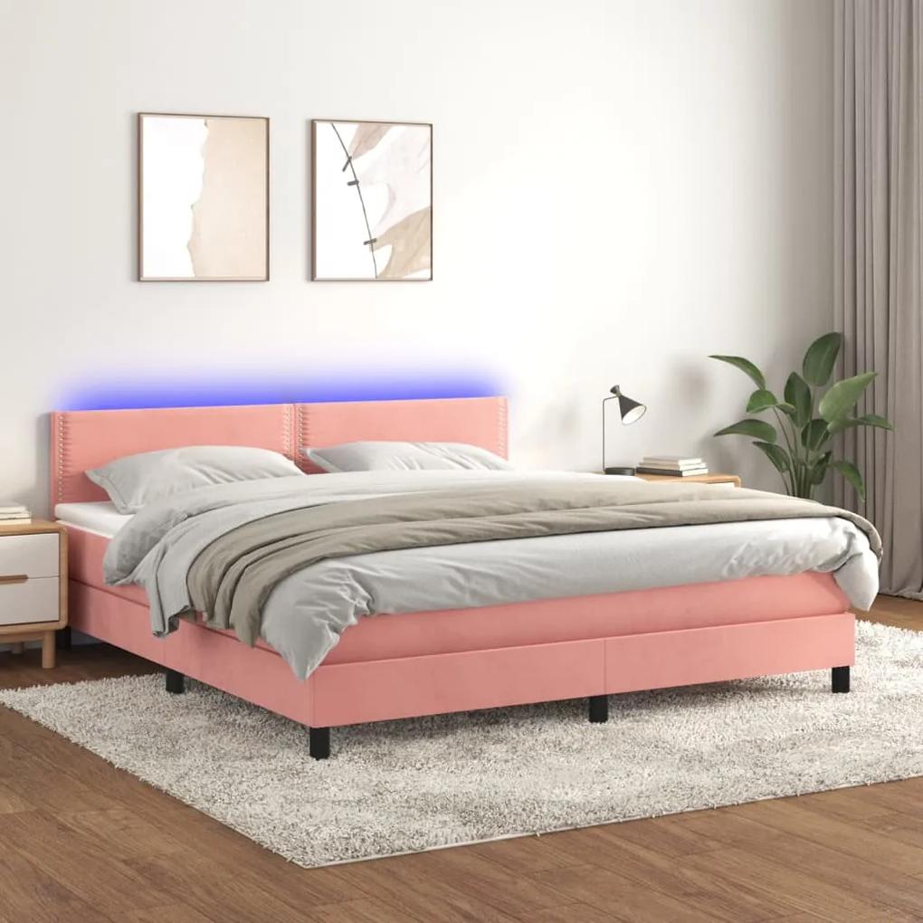 Box spring postel s matrací a LED růžová 160x200 cm samet,  3134356
