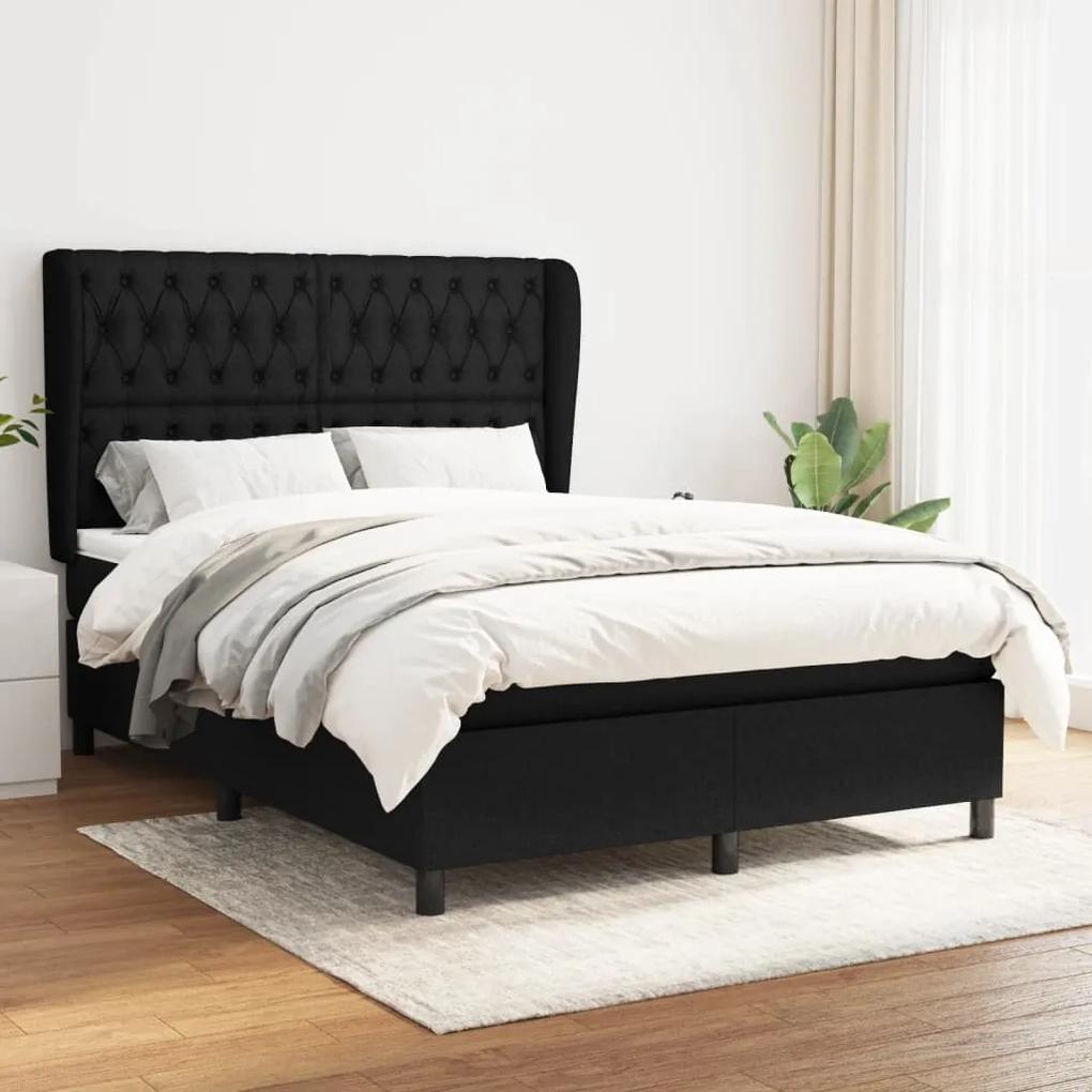 Box spring postel s matrací černá 140x200 cm textil,  3128207